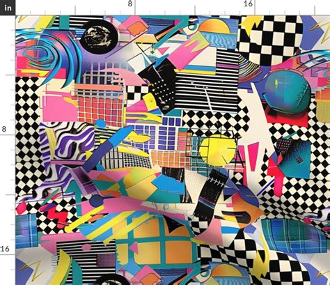 Retro 80s Chaos Collage With Checkered Fabric Spoonflower