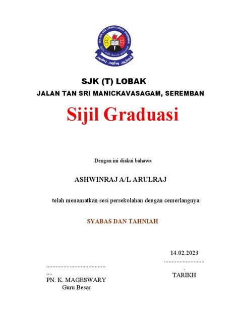 Sijil Graduasi Thn 6 Pdf