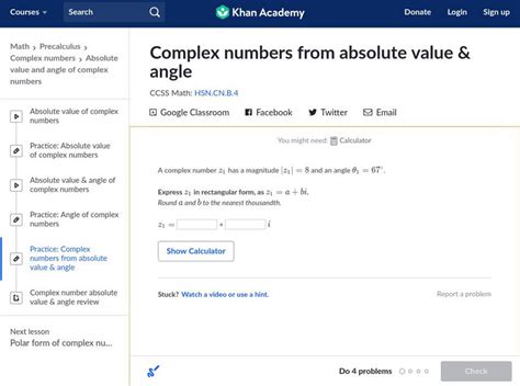 Khan Academy Complex Numbers From Absolute Value And Angle Unknown Type For 9th 10th Grade