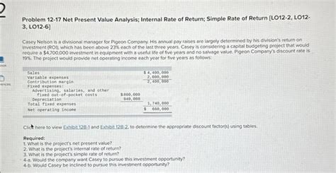 Solved Problem Net Present Value Analysis Internal Chegg