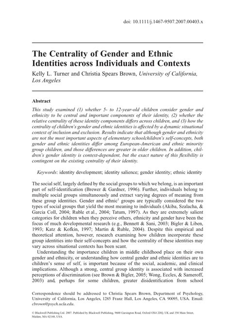 Pdf The Centrality Of Gender And Ethnic Identities Across Individuals