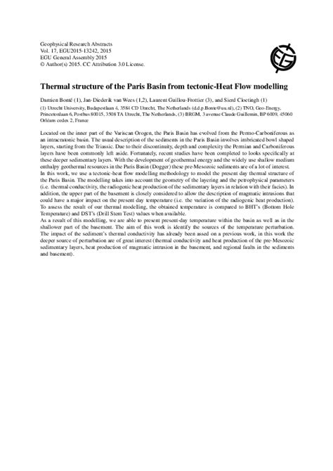 Pdf Thermal Structure Of The Paris Basin From Tectonic Heat Flow