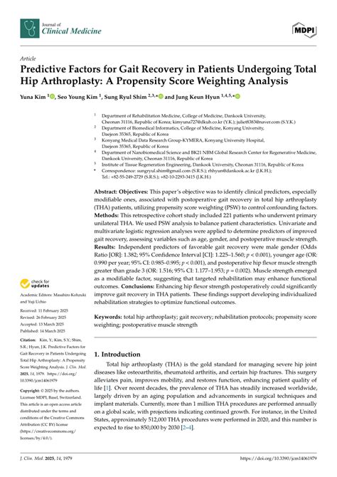 Pdf Predictive Factors For Gait Recovery In Patients Undergoing Total