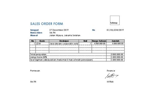 Pentingnya Sales Order Format Template Dan Contoh Di Excel