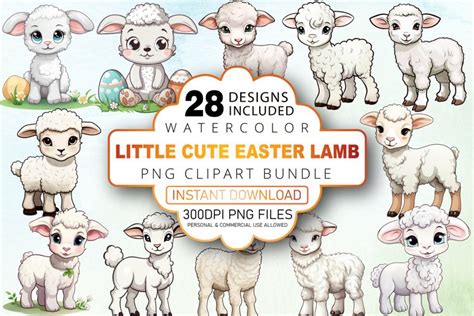Little Cute Easter Lamb Clipart Bundle