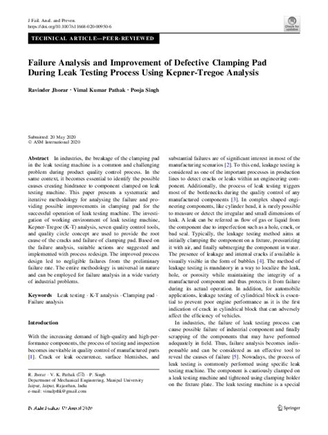 (PDF) Failure Analysis and Improvement of Defective Clamping Pad During ...