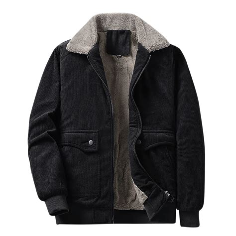 Mens Corduroy Jackets Sherpa Lined Fleece Trucker Work Jacket Zip Up