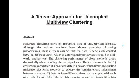 A Tensor Approach For Uncoupled Multiview Clustering Youtube