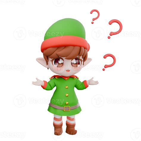 Chibi Elf Festive Holiday Cartoon A Male Chibi Elf Stands With His Arms Out To The Side As If