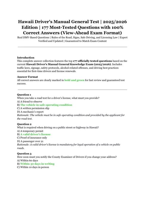 Hawaii Drivers Manual General Test 20252026 Edition 177 Most