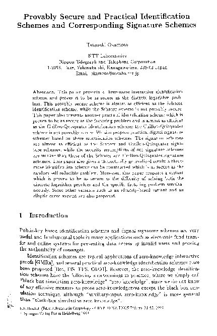 pdf provably secure and practical identification schemes and