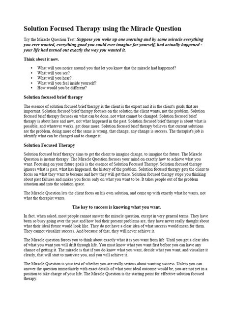 Solution Focused Therapy Using The Miracle Question Pdf Psychology