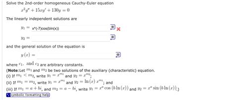 Solved Solve The 2nd Order Homogeneous Cauchy Euler Equation