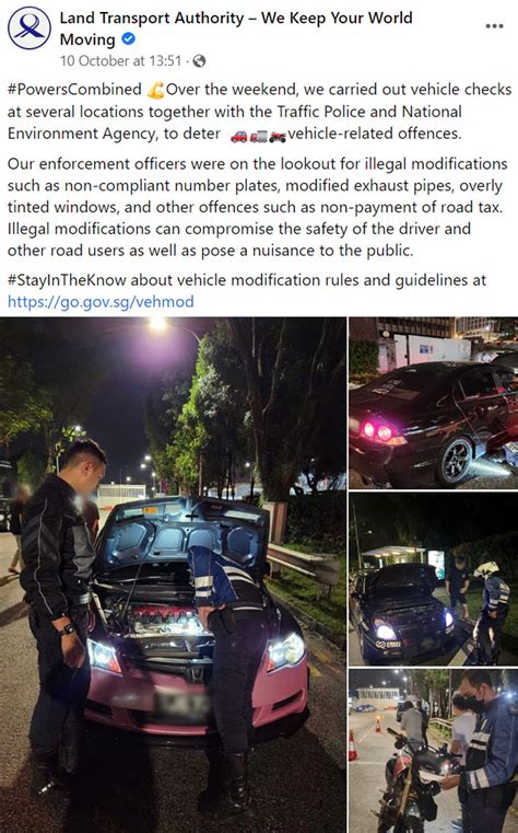 Lta Officers Catch Vehicles With Illegal Modifications Car With ‘confusing Lights Sparks