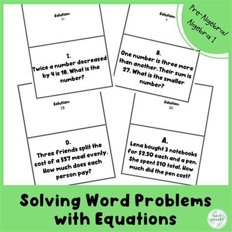 Solving Word Problems With Equations Self Checking Scavenger Hunt Activity