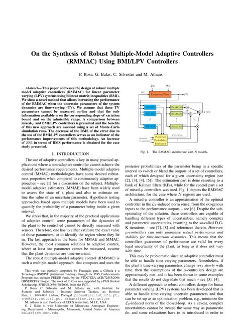 Pdf On The Synthesis Of Robust Multiple Model Adaptive Controllers Rmmac Using Bmilpv