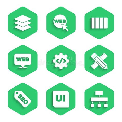 Set Front End Development Ui Or Ux Design Site Map Crossed Ruler And