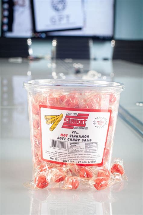 Stewart Candy Hot Cinnamon Flavored Soft Candy Puff Balls 27oz Tub For Home Office Break