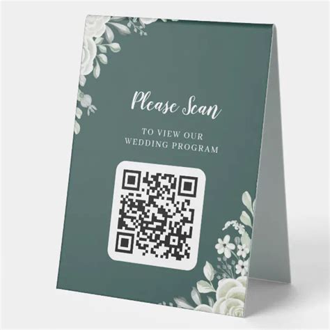 Green Leaf Qr Code Wedding Table Tent Sign Zazzle