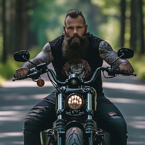 Bearded Biker On Harley Strength And Freedom Premium Ai Generated Image
