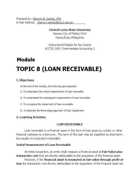 Module 8 Loan Receivable Pdf Loans Interest