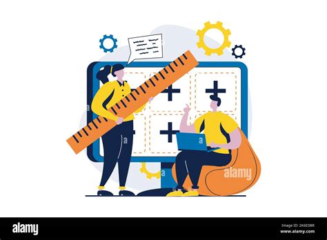 Web Development Concept With People Scene In Flat Cartoon Design Woman