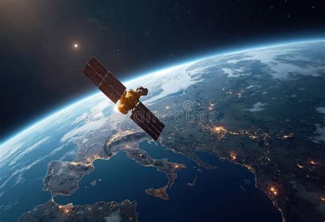 Illustration Of Telecommunication Satellite Orbiting Planet Earth Delivering Worldwide Data