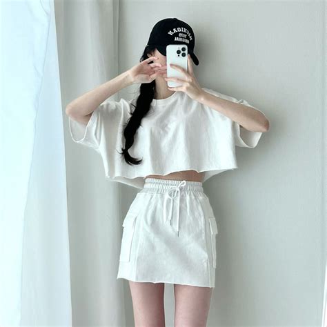 강추투피스꾸안꾸치마바지 델링 루즈핏 크롭 반팔티카고 미니 스커트 치마바지 트레이닝 세트2color