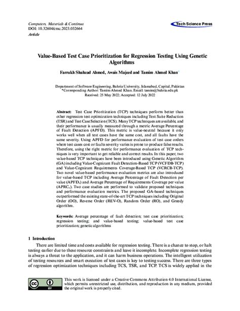 Pdf Value Based Test Case Prioritization For Regression Testing Using Genetic Algorithms