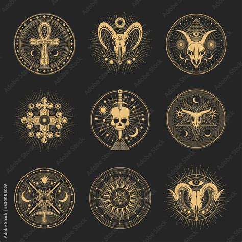 Occult And Esoteric Pentagram Magic Tarot Symbols Vector Signs Of