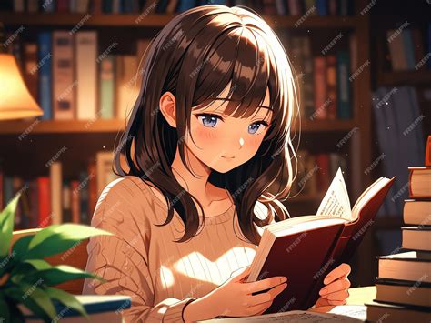 Premium Photo A Cute Anime Girl Reading A Book And Studying