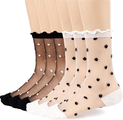 Bropapa Womens Sheer Socks Ruffle Frilly Nylon Polka Dots
