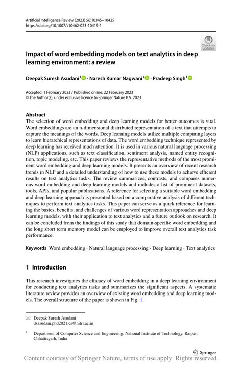 Impact Of Word Embedding Models On Text Analytics In Deep Learning