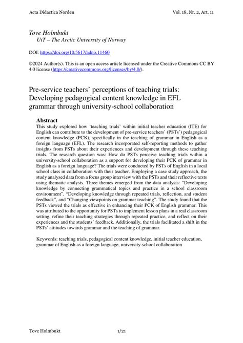 Pdf Pre Service Teachers Perceptions Of Teaching Trials Developing Pedagogical Content