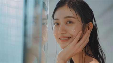 Premium Photo An Asian Woman Touches Her Soft Skin Smiles And Touches