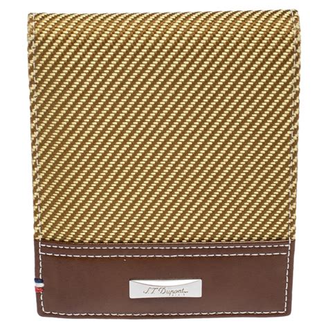 St Dupont Yellowbrown Fabric And Leather Bifold Wallet St Dupont