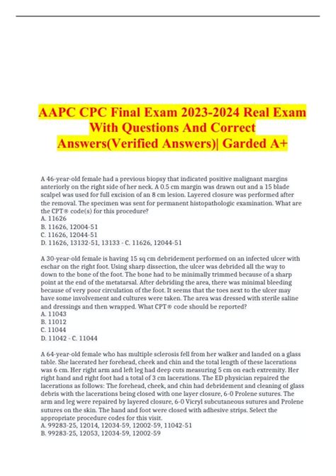 aapc cpc final exam real exam with questions and correct answers