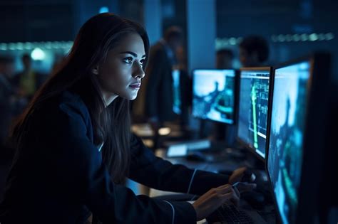 Premium Photo Empowering Women In The Security Data System Control Room A Glimpse At Female