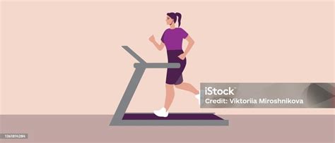 러닝 머신에 여자 주자 러닝 머신 시뮬레이터와 운동 선수 조깅에 스포츠와 활동 사람 모두의 플랫 벡터 스톡 일러스트 개념에 대한