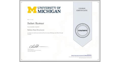 Completion Certificate For Python Data Structures Saket Kumar