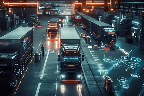 Premium Photo A Futuristic Logistics Hub At Twilight With Autonomous Trucks And Drones Loading