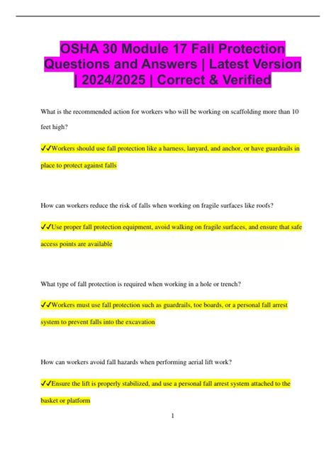 Osha 30 Module 17 Fall Protection Questions And Answers Latest