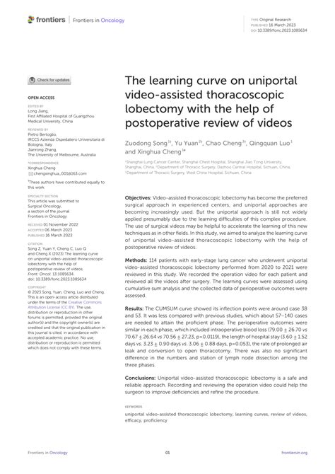 Pdf The Learning Curve On Uniportal Video Assisted Thoracoscopic