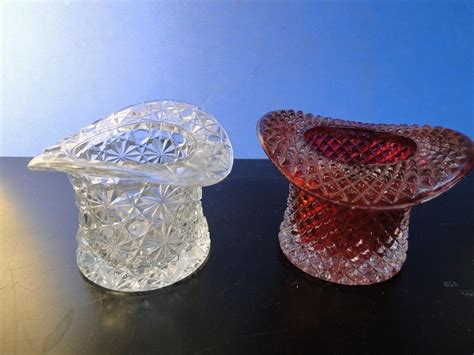 Vintage Clear And Red Glass Top Hats 1782198269