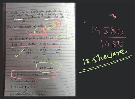 Que The Base Of A Triangular Field Is Three Time Its Height If The Co