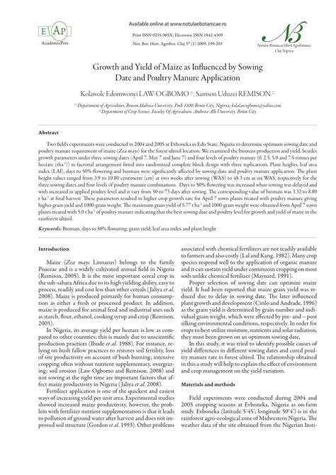 Pdf Growth And Yield Of Maize As Influenced By Sowing Date And