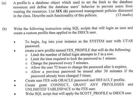 solved a ﻿a profile is a database object which used to set