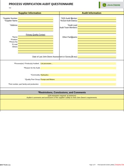 Process Verification Audit Questionnaire En 2022 Pdf Audit