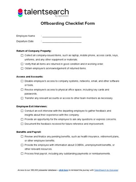 Offboarding Checklist Form Pdf Employment Databases