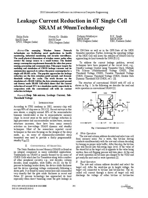 Leakage Current Reduction 6t Pdf Field Effect Transistor Mosfet